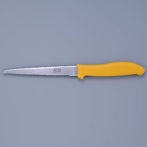ALLEX Cardboard Cutter Tool Japanese Stainless Steel 5 Inch, Corrugated Cardboard and Styrofoam Cutter, Made in JAPAN, Serrated Sharp Blade, Yellow