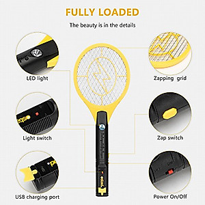 Electric Fly Swatter Racket - Indoor & Outdoor Bug Zapper, Mosquito Zapper for Home, Pest Control, Fly Zapper, Mosquito and Bug Zapper Indoor