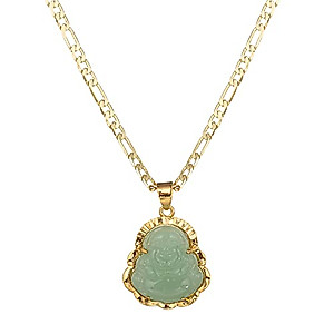 kelistom 14K Gold Plated Buddha Pendant Necklace for Women Men 3MM Flat Figaro Chain Necklace Blue Green Pink White Yellow Buddha Head