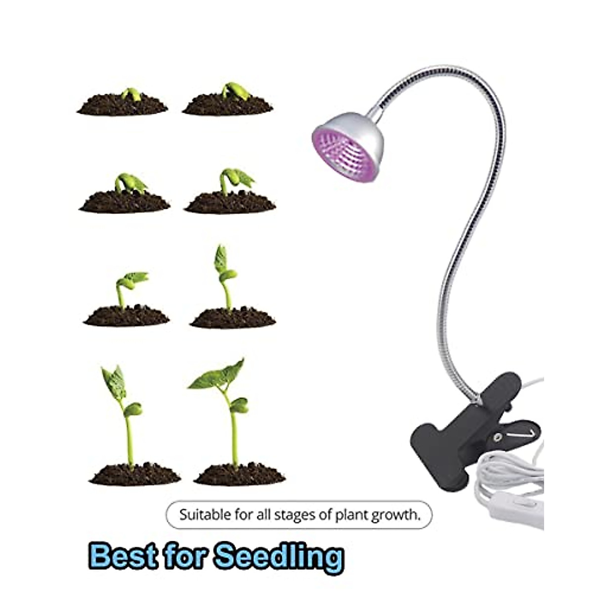 Aceple LED Small Grow Light, 6W Desk Plant Grow Light with Flexible Gooseneck Arms and Spring Clamp for Hydroponic Indoor Planting, Potted Plants, Garden Greenhouse