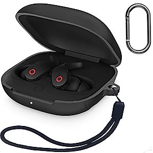 JIML Compatible with Beats Fit Pro Case Soft Silicone Skin Case Cover Shock-Absorbing Protective Case with Keychain and Lanyard for Beats Fit Pro 2021 (Black)