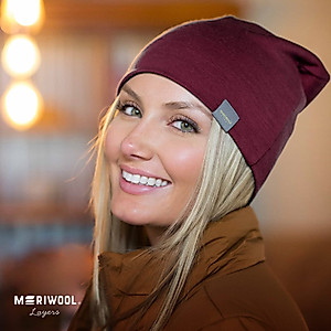 MERIWOOL Unisex Merino Wool Cuff Beanie Winter Hat for Men and Women Wine