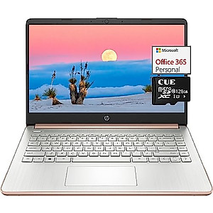 HP Newest 14" Ultral Light Student Laptop, Intel N4120 Quad-Core(> N4020), 8GB RAM, 192GB Storage(64GB eMMC+128GBSD Card), One Year Office 365, WiFi, Webcam, HDMI, USB-A&C, Win 11