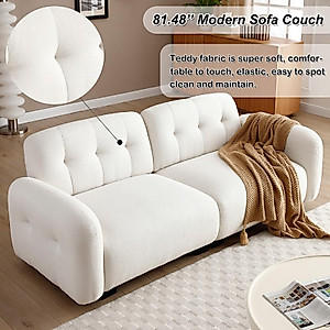 AZSJML Bubble Cloud Sofa Couch for Living Room, 81.4" Bouclé Comfy Deep Seat Sofa,Modern Tufted 3 Seater Couch with Wooden Legs,Sherpa Couch for Apartment Office,Teddy,Beige