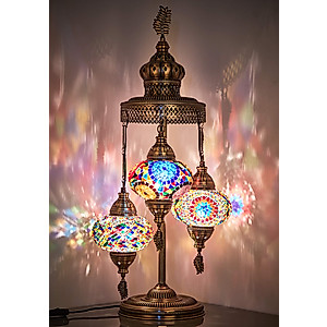 DEMMEX (16 Colors) 2020-3 Big Globes Magnificent Handmade Turkish Moroccan Mosaic Tiffany Table Desk Bedside Lamp Lampshade Night Accent Mood Light for North American Use, 31" Height (Customizable)