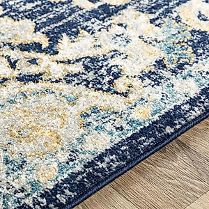 Livabliss Odelia Vintage Bohemian Area Rug,5'3" x 7'3",Navy/Sky Blue