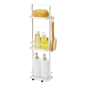 Yamazaki Home Wire Standing Bath Shelf Baskets | Steel | Tall | Shower Caddy, White