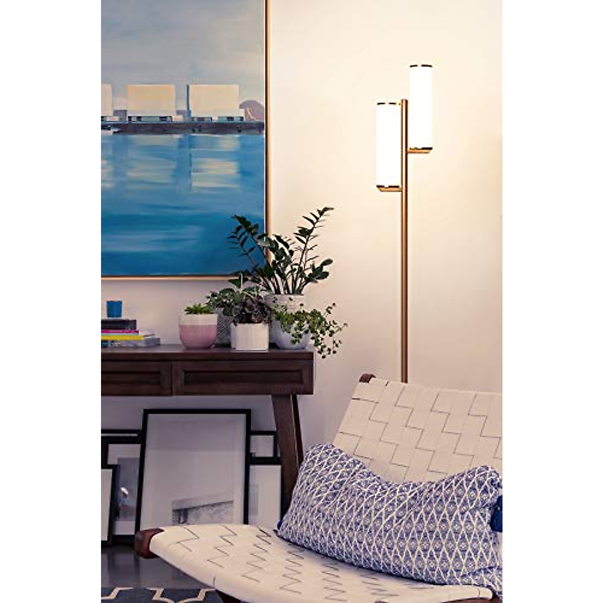 Brightech Gemini Floor Lamp, Dimmable Standing Lamp with Two Lights for Bedroom Reading, Modern Tall Tree Lamp for Offices, Mid-Century LED Lamp for Living Rooms, Great Living Room Decor - Gold/Brass
