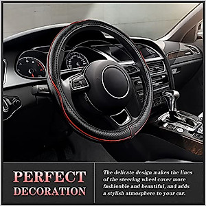 K KNODEL Universal Fit Steering Wheel Cover, Microfiber Leather Car Steering Wheel Cover, Anti-Slip Car Wheel Protector, 15 Inch (Red)