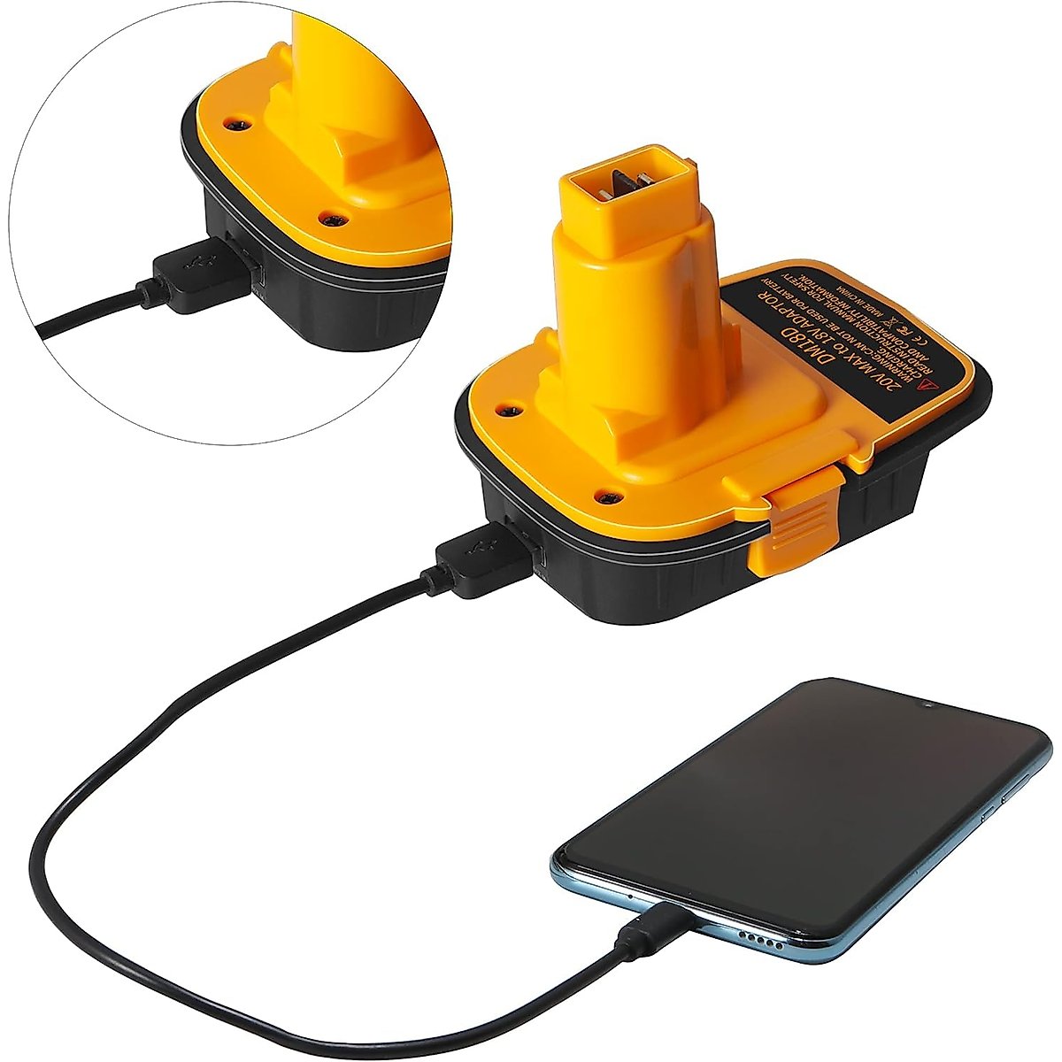 Battery Adapter DM18D with USB,Compatible with Dewalt 18V Tools.Convert for DeWalt 20V & for Milwaukee M18 Lithium Battery to NiCad & NiMh Battery Tools (1 Pack)
