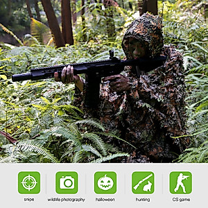 Zicac Outdoor 3D Leaves Camouflage Ghillie Poncho Camo Cape Cloak Stealth Ghillie Suit Military CS Woodland Hunting Poncho
