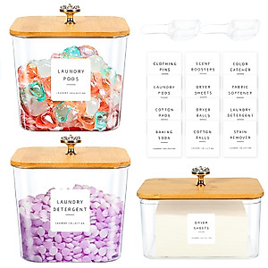 POLRAI 3 Pack Laundry Room Organization Storage Containers 2 Half Gallon Laundry Pod Containers and Dryer Sheet Holder with Lids and Labels for Laundry Detergent Laundry Pods Dry Sheet Organizing