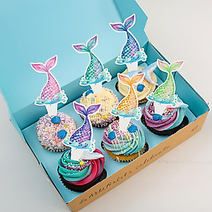 Ephlyn 36Pcs Mermaid Tail Cupcake Toppers Mini Under the Sea Mermaid Tail Cake Topper Decorations Mermaid Cupcake Picks for Mermaid theme Birthday Party Decoration Baby Shower Supplies