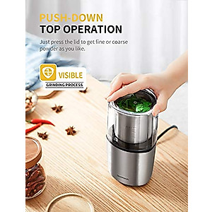SHARDOR Coffee Grinder Electric, Herb Grinder, Spice Grinder Electric, Wet Grinder for Spices and Seeds with 2 Removable Stainless Steel Bowls, Silver