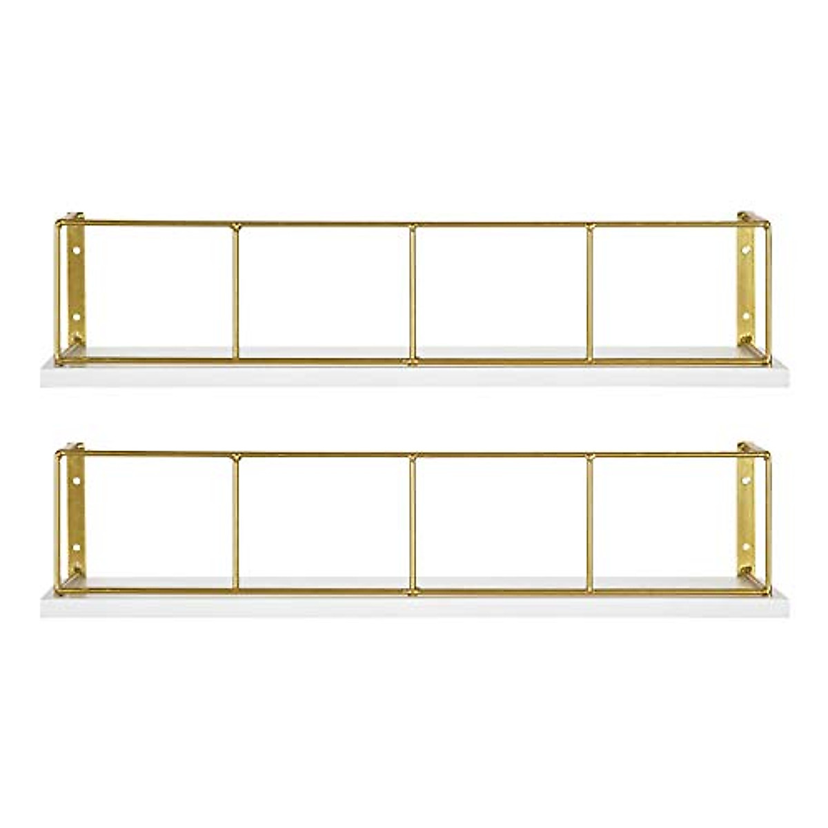 Kate and Laurel Benbrook 18-inch 2-Pack Wood and Metal Floating Wall Shelves, White and Gold