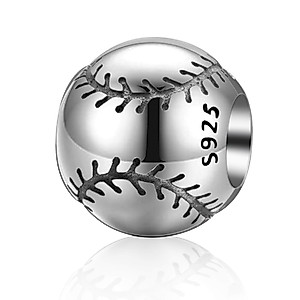 Love Ball Sports Charms 925 Sterling Silver Baseball Volleyball Beads Fits Pandora European Bracelet (Baseball)