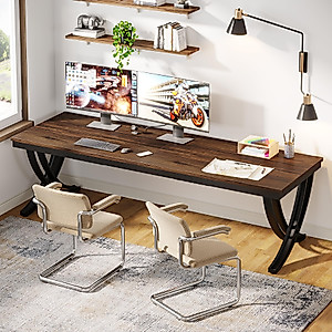 Tribesigns 2-Person Office Computer Desk, 78.7-Inch Extra Long Desk, Large Double Desk for Home Office, Workstation Work Desk for Two People with Stylish Legs, Rustic Brown