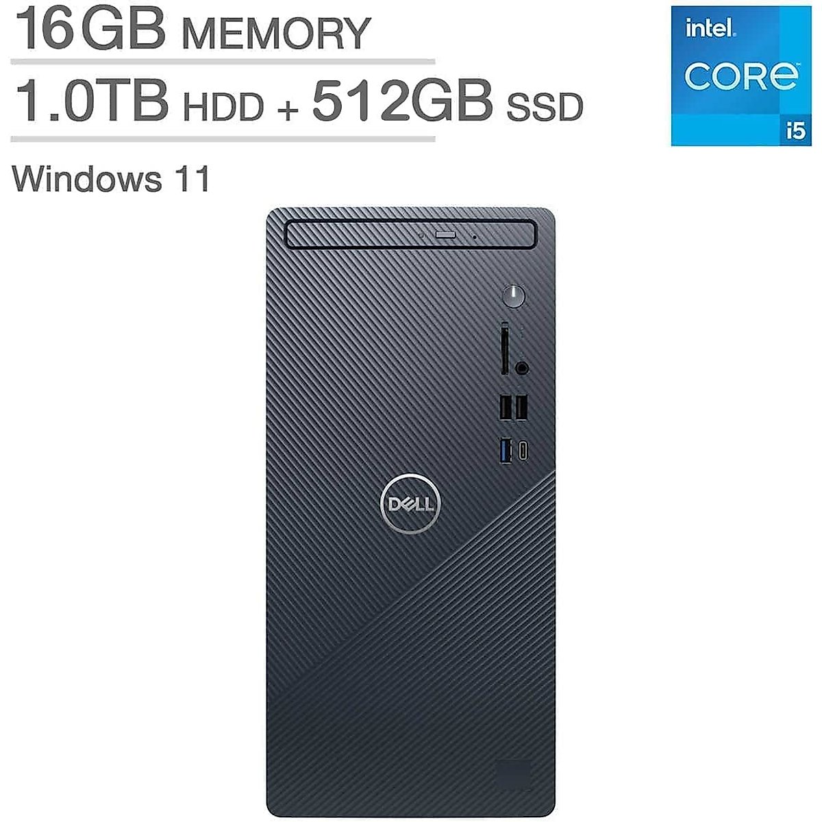 Dell Inspiron Desktop, 12th Gen Intel Core i5-12400 (6-Core, 18M Cache, 2.5GHz to 4.4GHz) Processor, 32GB RAM, 1TB SSD, 1TB HDD, Wi-Fi 6, Windows 11 Home