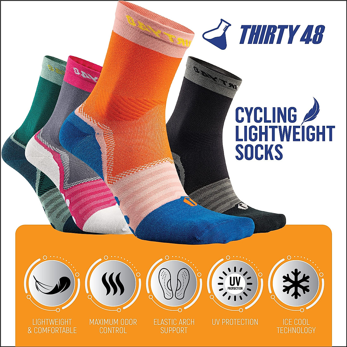 Thirty48 Cycling Socks with S.Café Fabric, Odor Resistant, UV Protection, Quick Drying