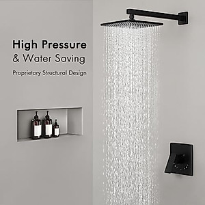 KES Matte Black Shower Faucet Set Shower With Valve, Rain Shower Head Shower Faucets Sets Complete Pressure Balance Shower System, XB6210-BK