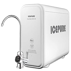 ICEPURE Reverse Osmosis System Under Sink, 600 GPD, 1.5:1 Pure to Drain, TDS Reduction, Smart Faucet, Real Time TDS Reading, NSF/ANSI Standards, USA Tech, Tankless RO Water Filtration