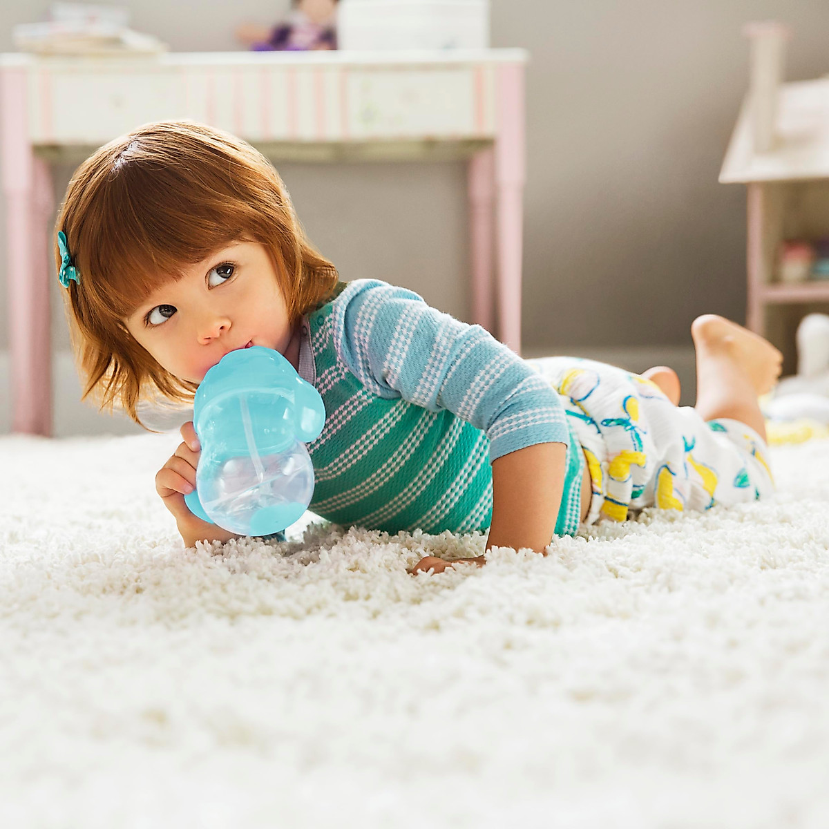 Munchkin® Any Angle™ Weighted Straw Trainer Cup with Click Lock™ Lid, 7 Ounce, 2 Count (Pack of 1), Blue/Green & ® Stay Put™ Suction Bowls for Babies and Toddlers, 3 Pack, Blue/Green/Purple