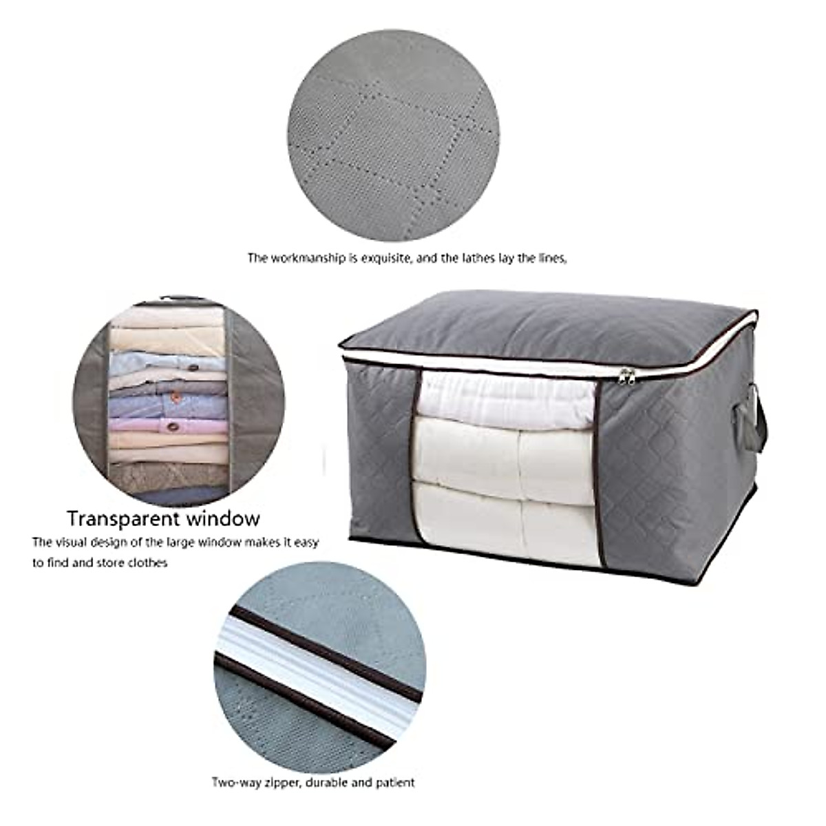 RIIOO Storage Container/Quilt Storage Bag/Large, Medium and Extra Large 3 Sets, Suitable for Storing Room Clothes and Quilts (Gray)