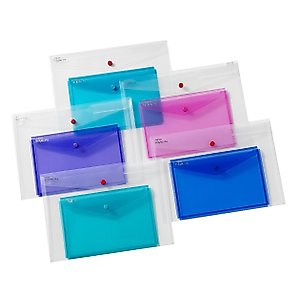 Snopake A4/A5 Polyfile Duo Popper Wallet with Index Tab and Press Stud Closure – Clear [Pack of 5] Ref: 15693