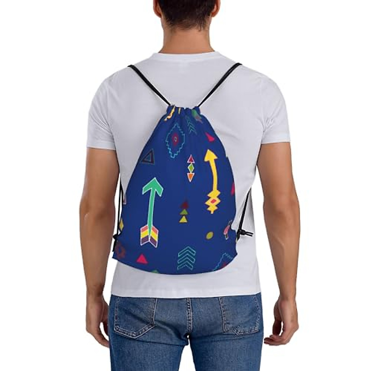 Delhiponics Bohemian Element Arrow Drawstring Backpack Waterproof Gym Sports Trave String Bag Adjustable Lightweight Drawstring Bag Sports Dance Sackpack