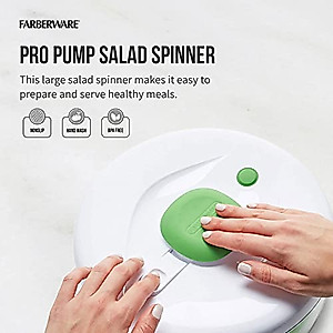Farberware Easy to use pro Pump Spinner, Large 6.6 quart, Green & Professional Heat Resistant Nylon, Masher & Smasher Meat, Ground Beef, Turkey & More, Hamburger Chopper Utensil, Pack of 1, Black