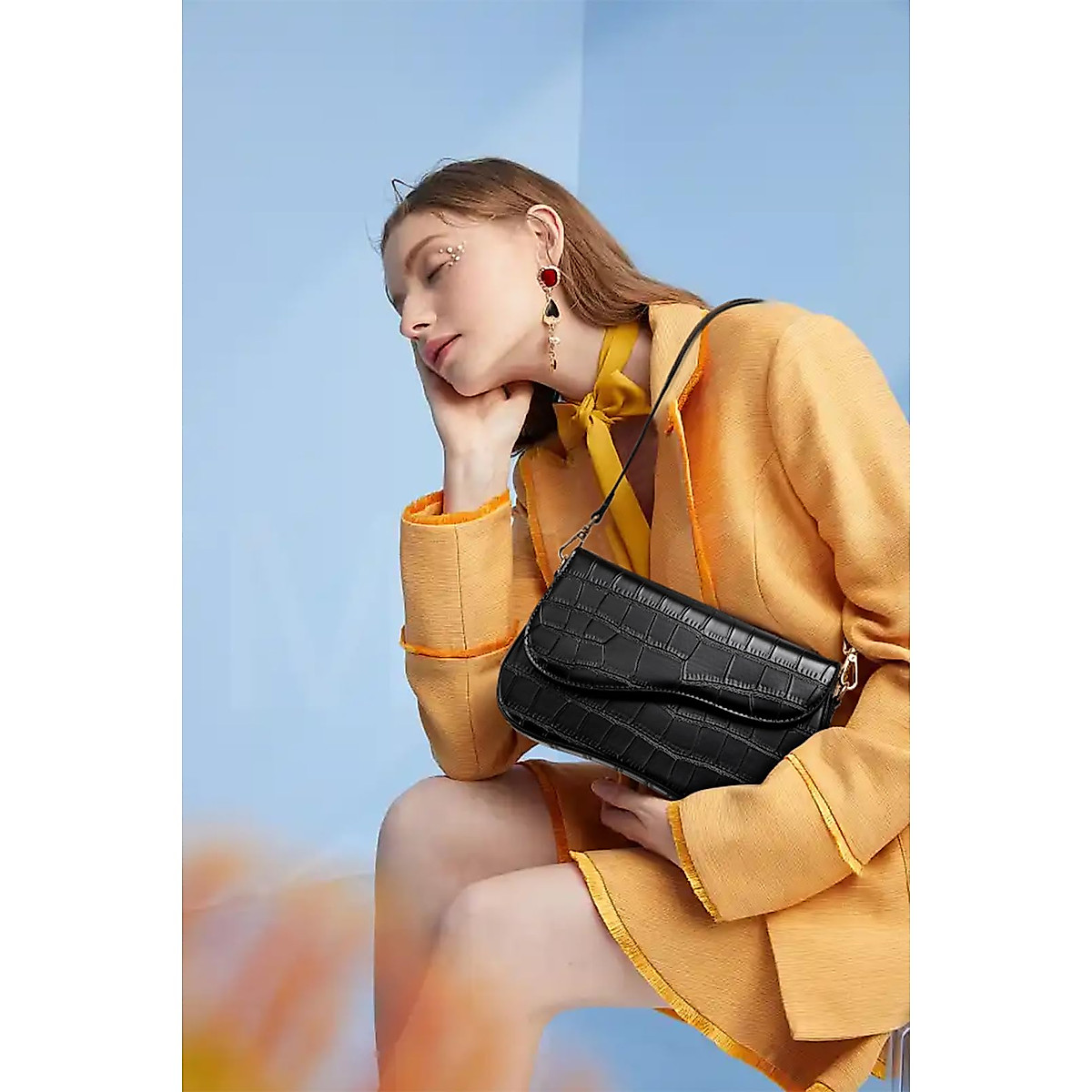 Telena Shoulder Bag for Women Shoulder Purse Vegan Leather Handbags Crossbody Purses with 2 Removable Strap Black