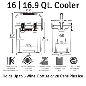 CAMP-ZERO 16L Tall Cooler/Ice Chest with 2 Molded-in Cup Holders & Folding Aluminum Handle | Thick Walled, Freezer Grade Cooler with Secure Locking System & Removable Divider (Lavender)