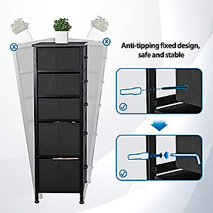 ZenStyle Fabric Dresser with 5 Drawers, Vertical Dresser Storage Tower, Storage Cabinet Organizer Unit for Bedroom, Living Room, Closet, Entryway, Hallway, Nursery Room, Black