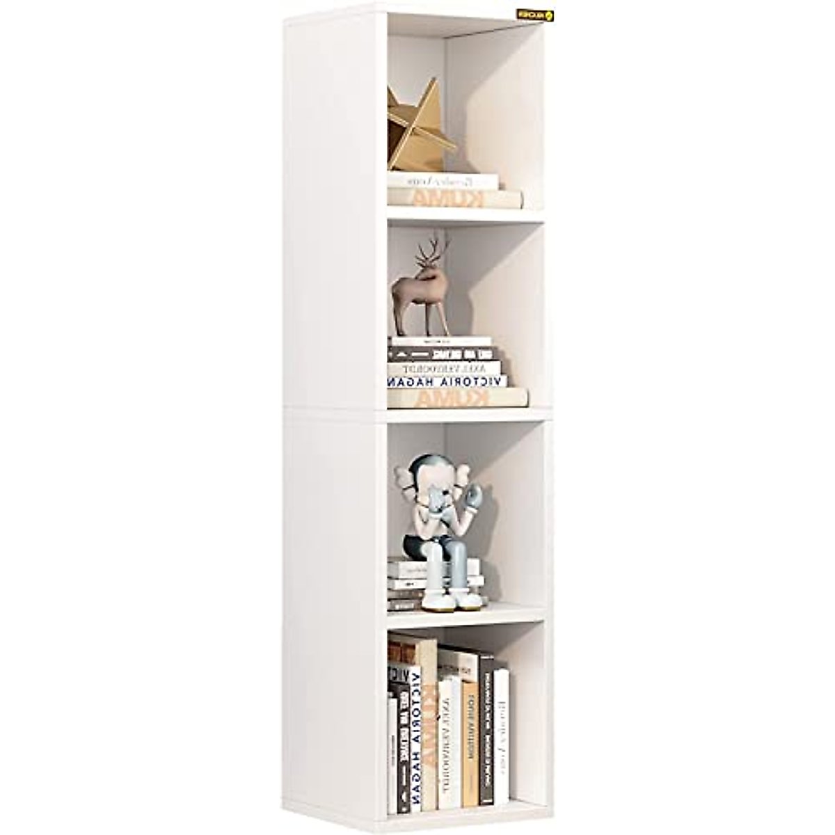 MIN WIN 4-Tier Narrow Bookcase Bookshelf, 4-Tier Cubby Storage Shelf Bookshelf, 4-Shelf Open Shelf Bookcase, Tall Narrow Cube Display Storage Shelves, Small Spaces, White