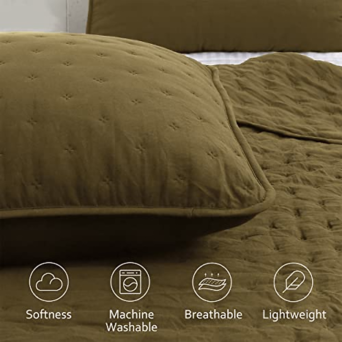 Green King Size Quilt Bedding Sets with Pillow Shams, Olive Lightweight Soft Bedspread Coverlet, Sage Quilted Blanket Thin Comforter Bed Cover, All Season Summer Spring, 3 Pieces, 104x90 inches