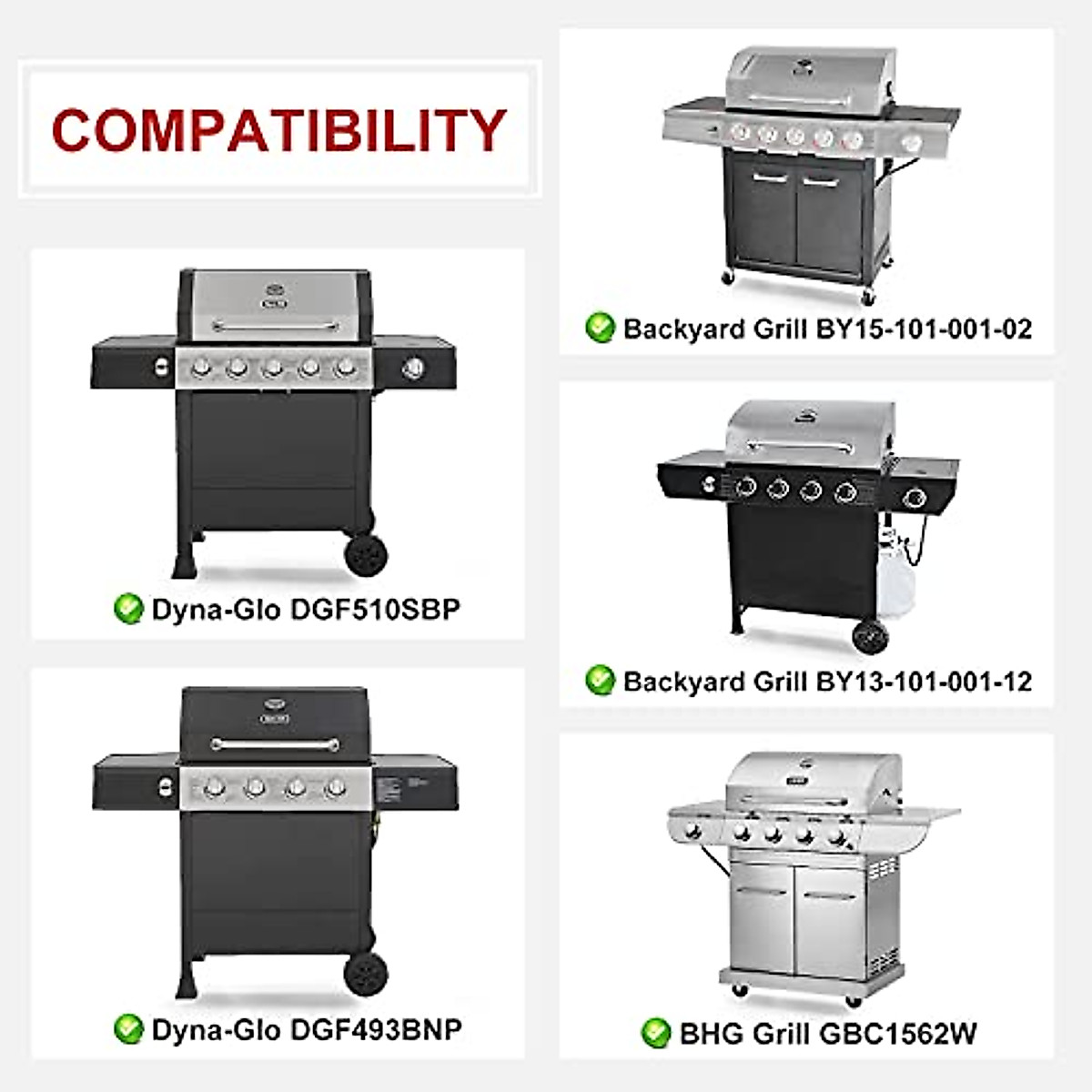 Grill Replacement Parts for Dyna-Glo DGF493BNP DGF510SBP DGB610SSP DGH483CRP DGB494SPB, BHG Grill BH15-101-099-02, Backyard Grill BY14-101-001-02, 4 Pack BBQ Grill Heat Shields and Grill Burners