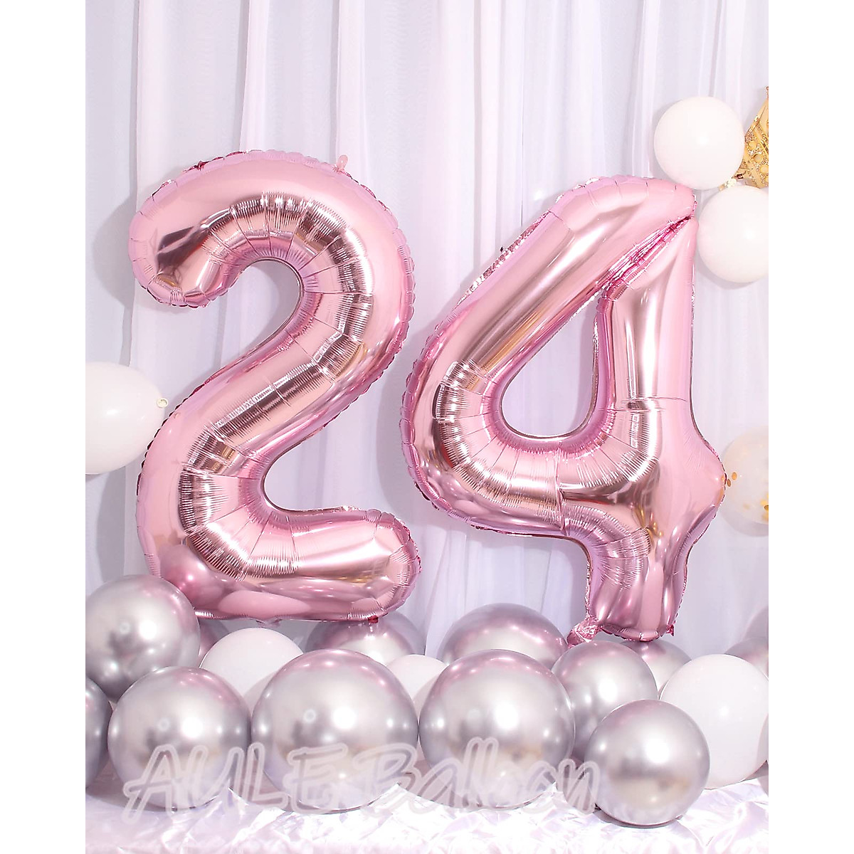 AULE 40 Inch Large 24 Number Balloons Rose Gold Big Foil Number Balloons Giant Helium Happy 24th Birthday Party Decorations for Women Huge Mylar 42 Anniversary Supplies