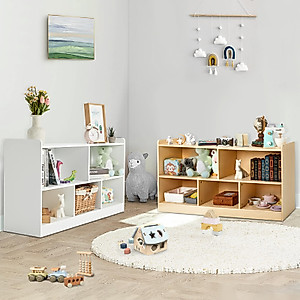 PTINFLUCE Montessori Shelf, Wooden Toy Storage Organizer for Books Toys, 2 Shelf Bookcase, 5-Section Storage Cabinet, Toddler Book Shelf for Kids Rooms, Playroom, Nursery, Kindergarten