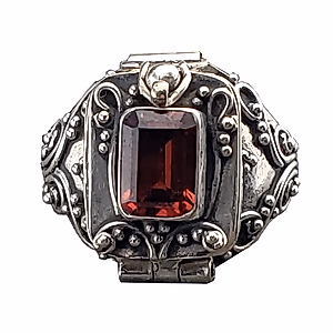 Sterling Silver Garnet Poison Box Locket Ring Size 8(Sizes 4,5,6,7,8,9,10)