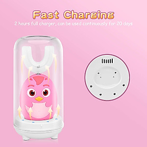 Twinto Electric Toothbrush Kids, U-Shaped Children's Toothbrush, Waterproof Cordless Rechargeable Toothbrush Teeth Whitening for 3-6 Years Boys Girls (Pink)
