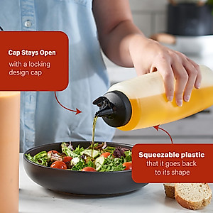 MIGHTY STRONG Condiment Squeeze Bottles for Sauces - 32 Oz Squirt Bottles for Liquids, Easy Pour Sauce Bottles with Leak Proof Snap Cap, Condiment Bottles, Plastic Squeeze Bottles (Classic, 4, Count)