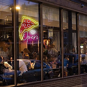 Open Pizza Neon Sign, Food Large LED Neon Lights for Food Track Shop Home Bar Restaurant Wall Decoration, Business Sign, 14.4x20 IN
