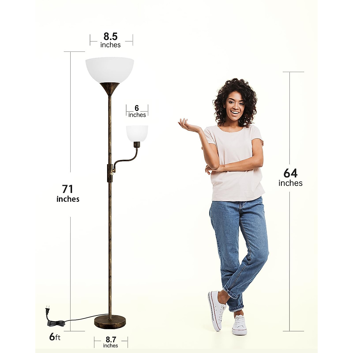 BoostArea Floor Lamps for Living Room, Standing Lamp, 71" Torchiere Floor Lamp with Reading Lamp, 3 Way Switch, Corner Floor Lamps for Living Room/Bedroom, Rustic Bronze Floor Lamp(E26 Base, No Bulb)