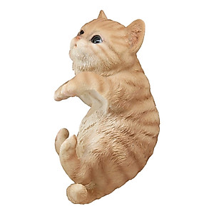 Ebros Lifelike Pot Pal Hanging Orange Tabby Cat Statue 8" Tall with Glass Eyes Hand Painted Realistic Feline Cat Decor Figurine Cats Kittens Kitties Animal Pet Sculpture Garden Patio Decorative