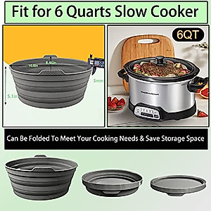 Optukeop Silicone Slow Cooker Liners Reusable 6Qt Oval Crock Pot Liner, Foldable Cooking Bag Divider Insert - Non-stick/Leakproof/Food-Grade/Healthy/Dishwasher Safe (Grey)