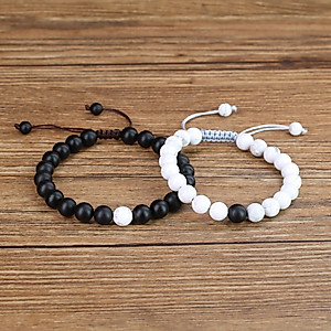 AmorWing Semi Precious Stones Onyx Howlite Yin Yang Mala Beads Relationship Bracelet