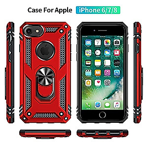 SunRemex Compatible with iPhone 8 Case iPhone 7 Case iPhone 6 Case iPhone 6s Case with Tempered Glass Screen Protector Military-Grade Protective Phone with Kickstand for iPhone 6/6s/7/8 (Red)