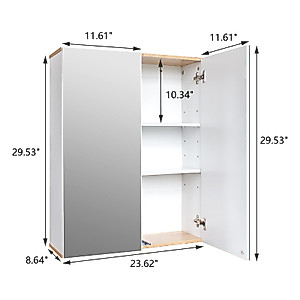 fuhan White MDF Painting Particle Board Bathroom Storage Cabinet, Stylish Pantry Wall-Mounted Cupboard Cabinet w/Adjustable Shelves Double Mirror Door for Living Room Kitchen Hallway
