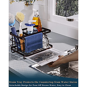 Consumest Sink Caddy, Sponge Holder for Kitchen Sink with Drip Tray, Non-Slip Kitchen Sink Organizer for Countertop, SUS304 Stainless Steel Rustproof Sink Rack - Bronze