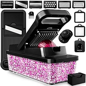 PrepNaturals Vegetable Chopper with Container, Veggie Chopper - Chopper Vegetable Cutter, Food Chopper & Onion Chopper - Onion Chopper Dicers, Choppers, Mandoline Slicer for Kitchen (9-in-1 Black)